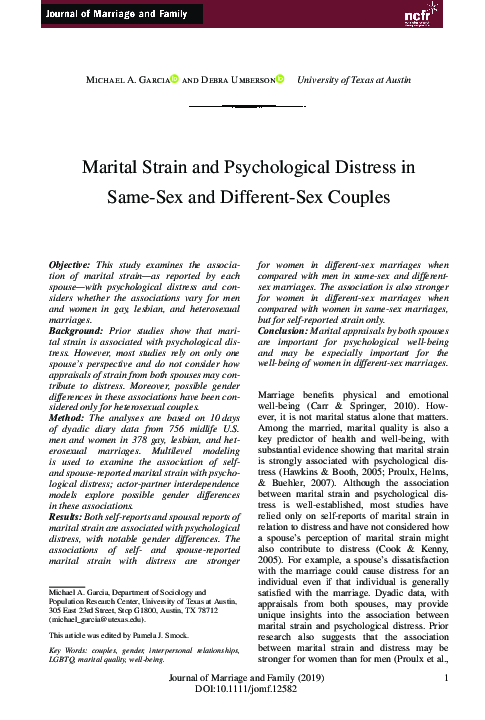 (PDF) Marital Strain and Psychological Distress in Same‐Sex and ...