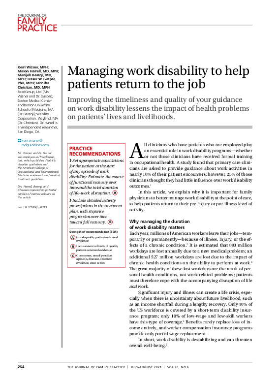 (PDF) Managing work disability to help patients return to the job