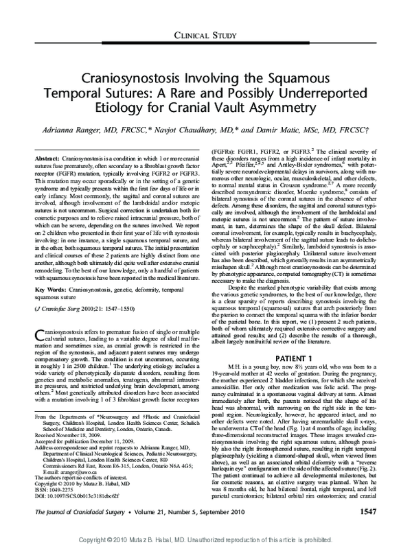 (PDF) Craniosynostosis Involving the Squamous Temporal Sutures