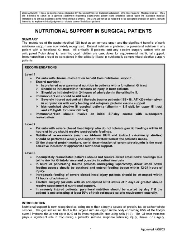 (PDF) Nutritional support in surgical patients