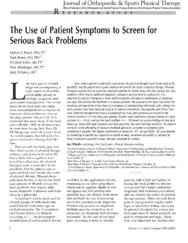 (PDF) The Use of Patient Symptoms to Screen for Serious Back Problems