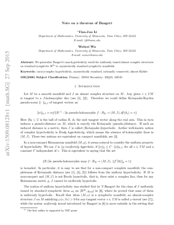 (PDF) Note on a theorem of Bangert