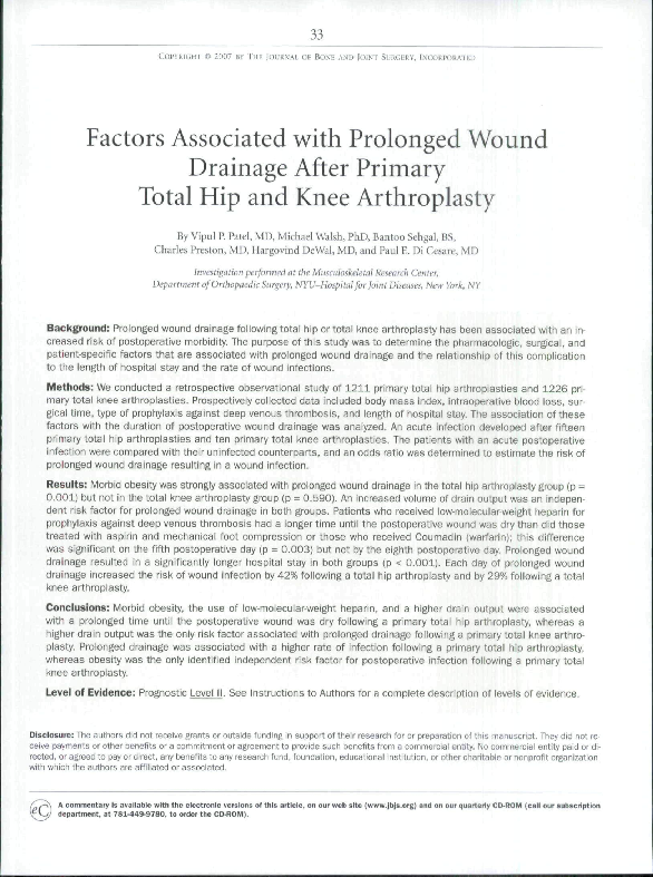 (PDF) Factors Associated with Prolonged Wound Drainage After Primary Total Hip and Knee ...