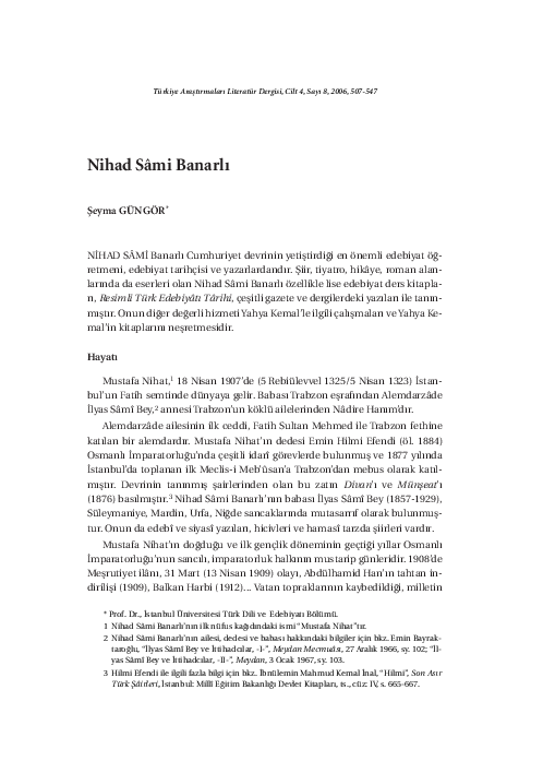 (PDF) Nihad Sâmi Banarlı