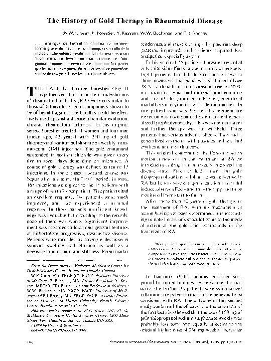 (PDF) The history of gold therapy in rheumatoid disease