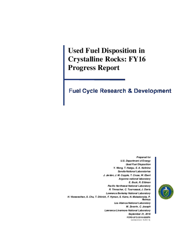 (PDF) Used Fuel Disposition in Crystalline Rocks: FY16 Progress Report