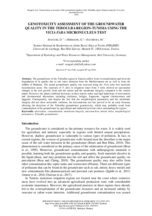 (PDF) Genotoxicity Assessment of the Groundwater Quality in the ...