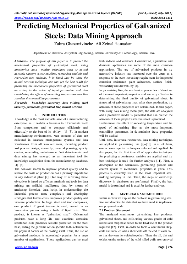 (PDF) Predicting Mechanical Properties of Galvanized Steels: Data ...