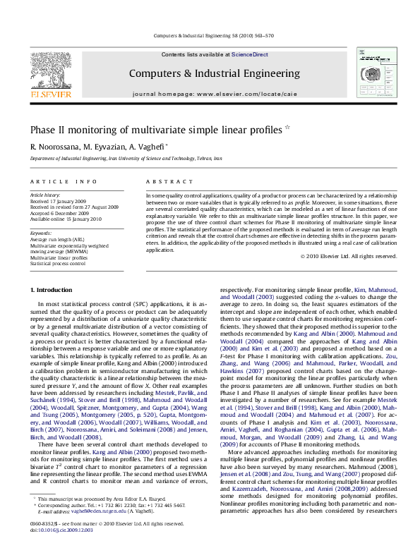 (PDF) Phase II monitoring of multivariate simple linear profiles | Ali Hamadani - Academia.edu