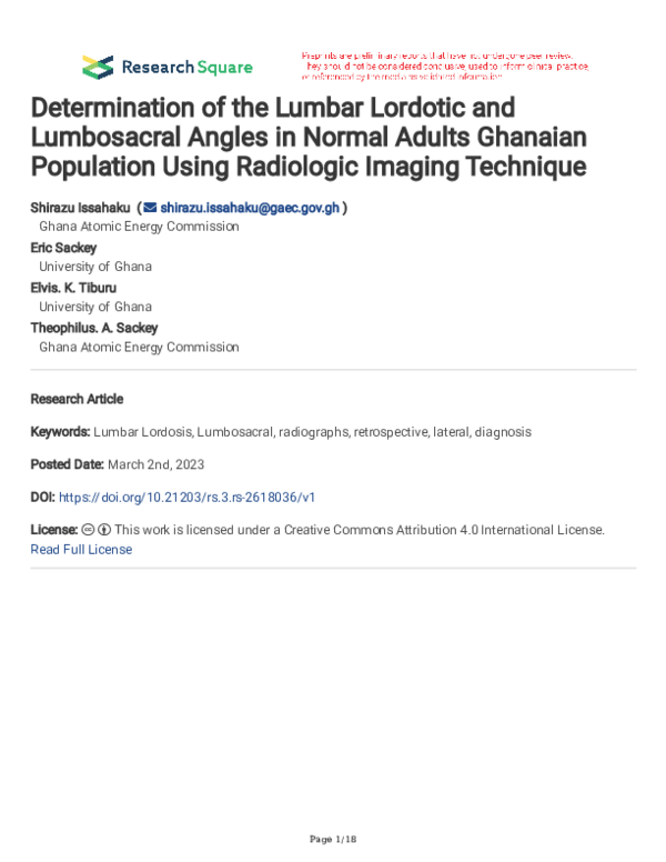 (PDF) Determination of the Lumbar Lordotic and Lumbosacral Angles in ...