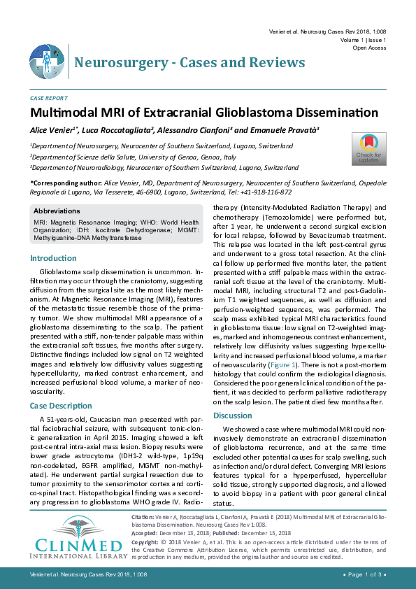(PDF) Multimodal MRI of Extracranial Glioblastoma Dissemination