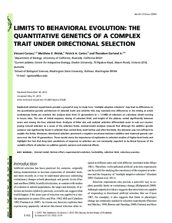 (PDF) The quantitative genetics of a complex trait under continuous directional selection ...