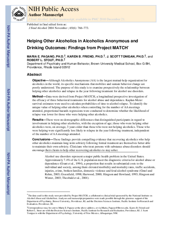 (PDF) Helping other alcoholics in alcoholics anonymous and drinking ...