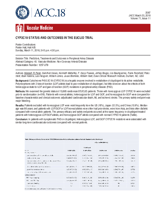 (PDF) CYP2C19 Status and Outcomes in the Euclid Trial