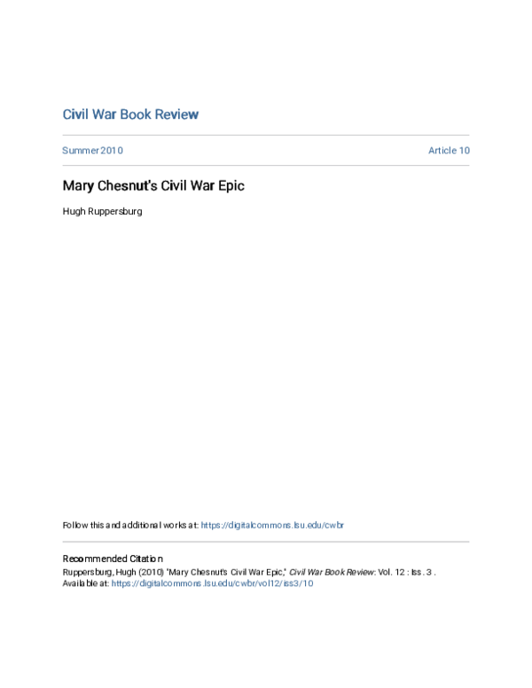 (PDF) Mary Chesnut's Civil War Epic