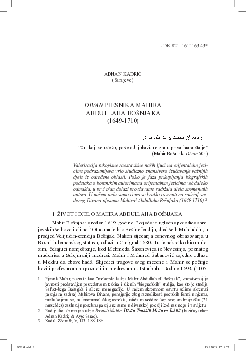 (PDF) Divan pjesnika Mahira Abdullaha Bošnjaka