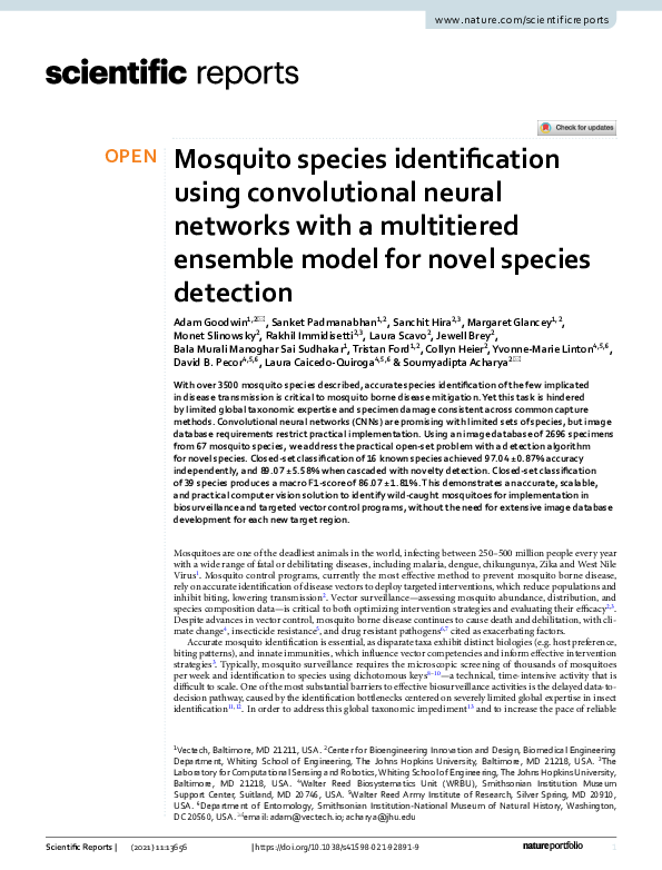Pdf Mosquito Species Identification Using Convolutional Neural Networks With A Multitiered