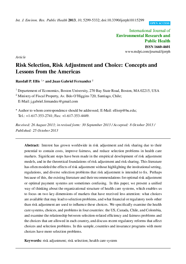 (PDF) Risk selection, risk adjustment and choice: concepts and lessons ...