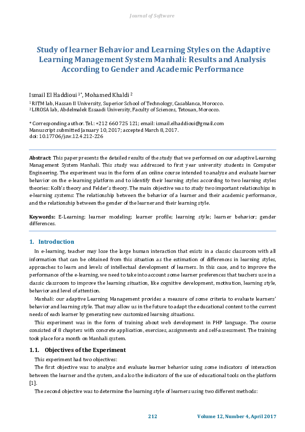 (PDF) Study of learner Behavior and Learning Styles on the Adaptive Learning Management System ...