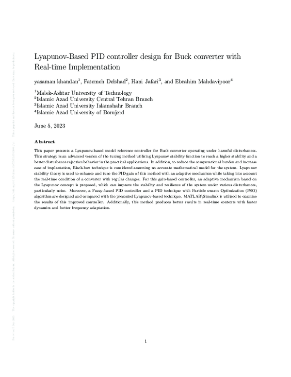 (PDF) Lyapunov-Based PID controller design for Buck converter with Real-time Implementation