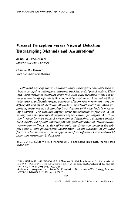 (PDF) Visceral perception versus visceral detection: Disentangling ...