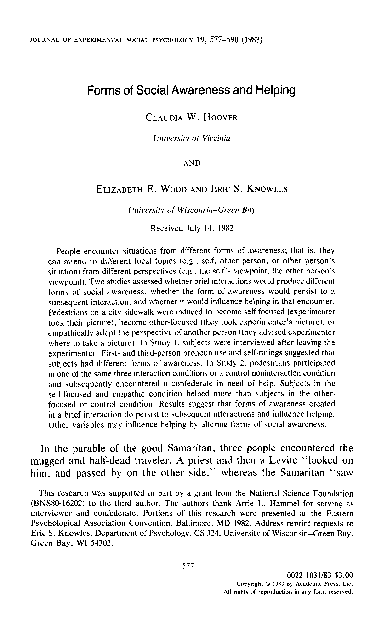 (PDF) Forms of social awareness and helping