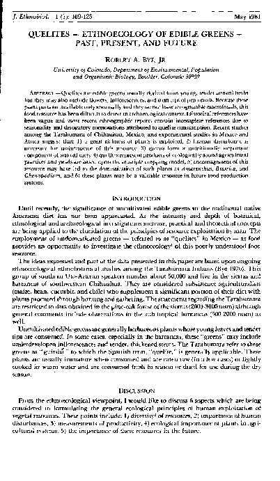 (PDF) Quelites-Ethnoecology of Edible Greens-Past, Present and Future