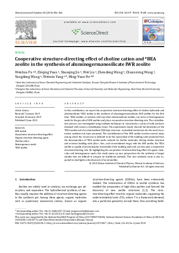 (PDF) Cooperative structure-directing effect of choline cation and *BEA ...