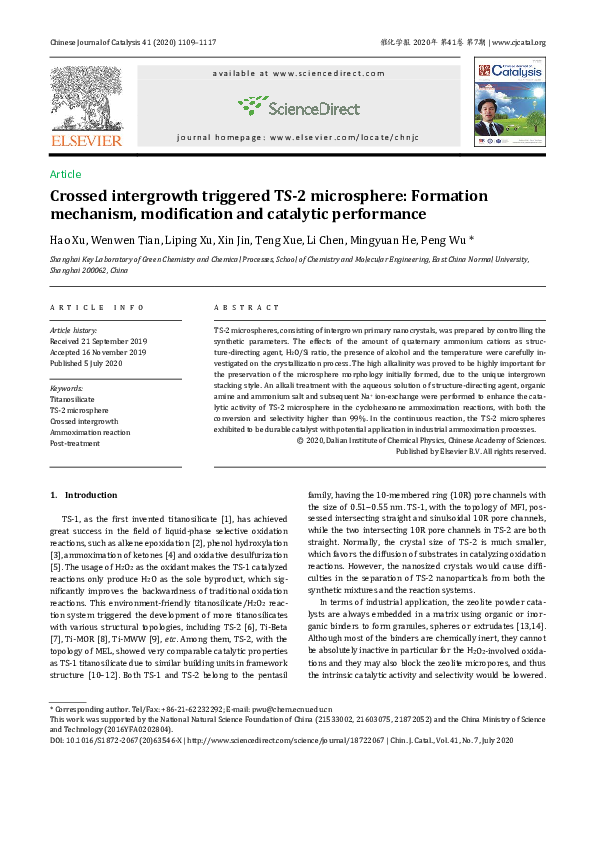 (PDF) Crossed intergrowth triggered TS-2 microsphere: Formation ...