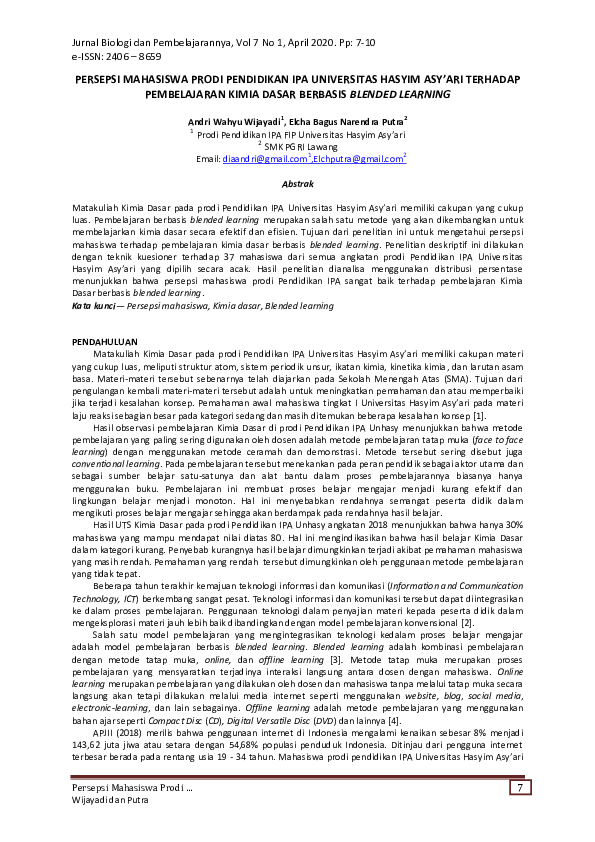 (PDF) Persepsi Mahasiswa Prodi Pendidikan Ipa Universitas Hasyim Asy’Ari Terhadap Pembelajaran ...