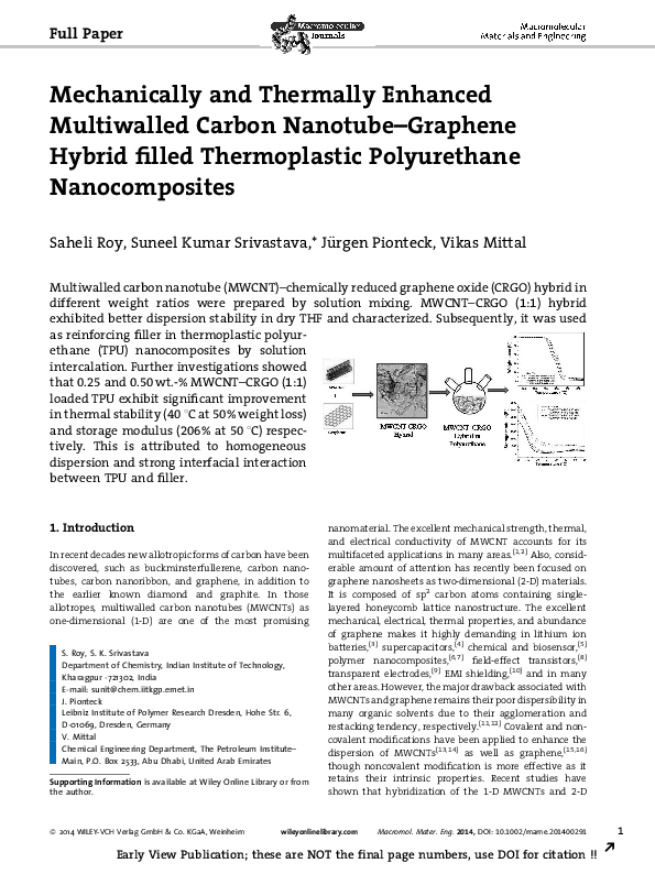 (PDF) Mechanically and Thermally Enhanced Multiwalled Carbon Nanotube-Graphene Hybrid filled ...