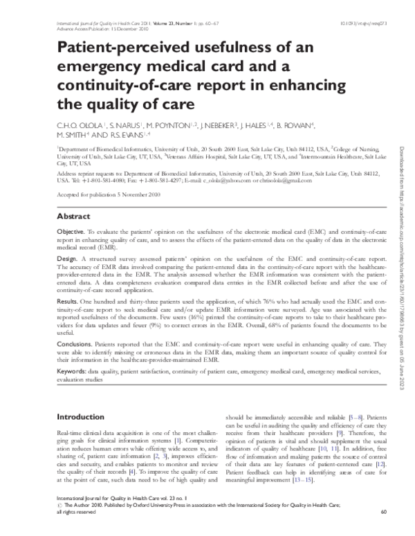 (PDF) Patient-perceived usefulness of an emergency medical card and a ...