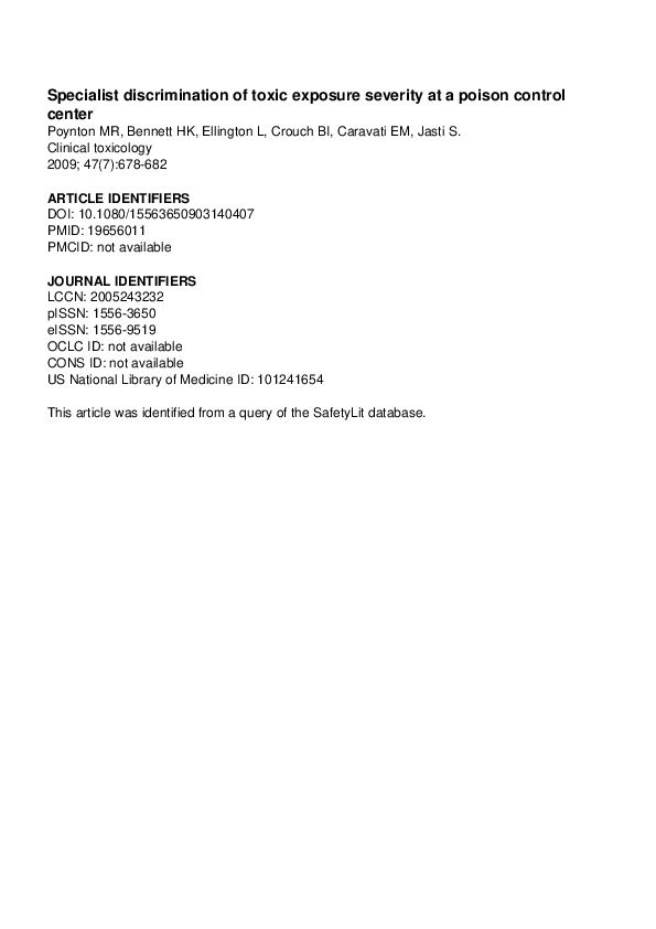 (PDF) Specialist discrimination of toxic exposure severity at a poison ...