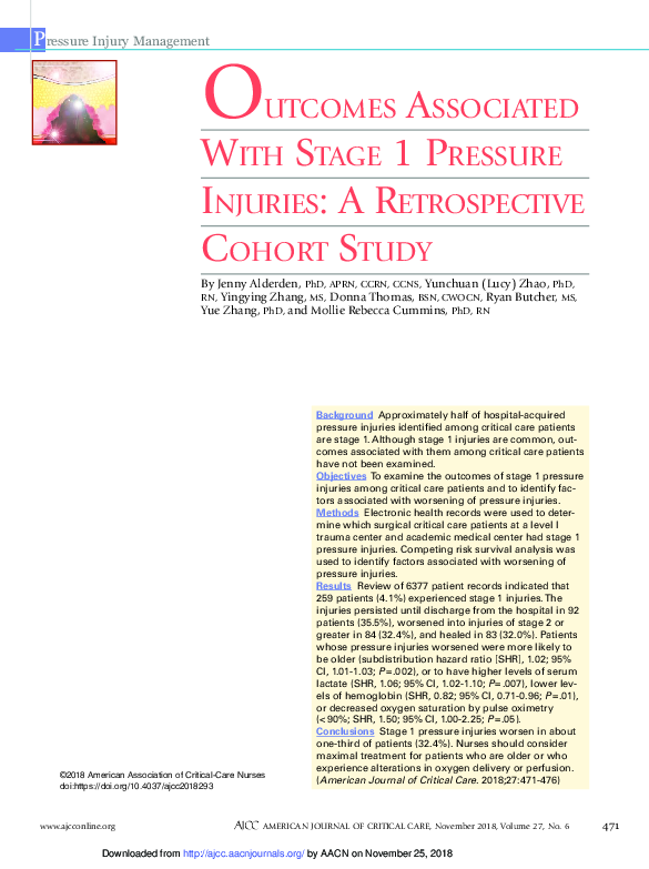(PDF) Outcomes Associated With Stage 1 Pressure Injuries: A ...