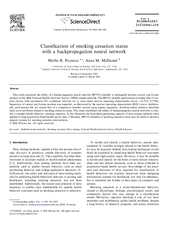 (PDF) Classification of smoking cessation status with a backpropagation ...