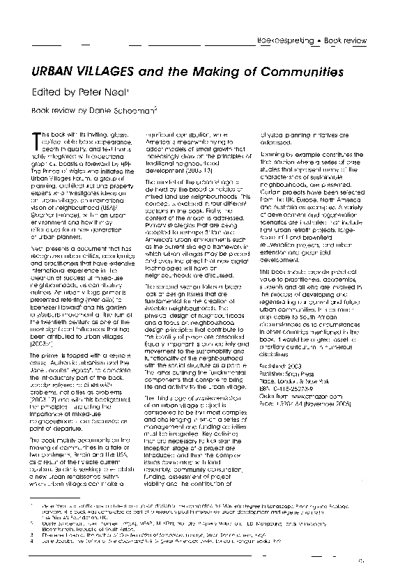 (PDF) URBAN VILLAGES and the Making of Communities edited by Peter Neal