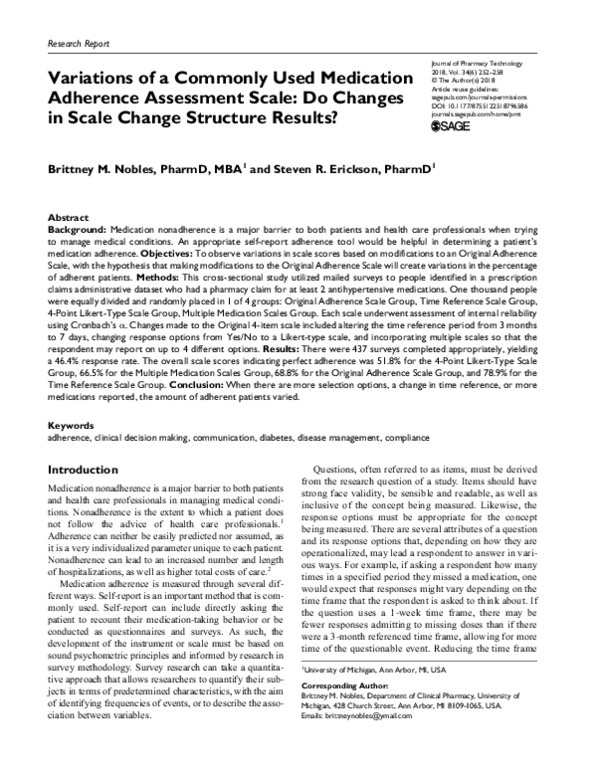 (PDF) Variations of a Commonly Used Medication Adherence Assessment Scale: Do Changes in Scale ...