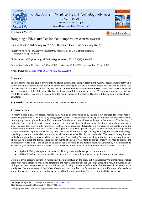 (PDF) Designing a PID controller for slab temperature control system
