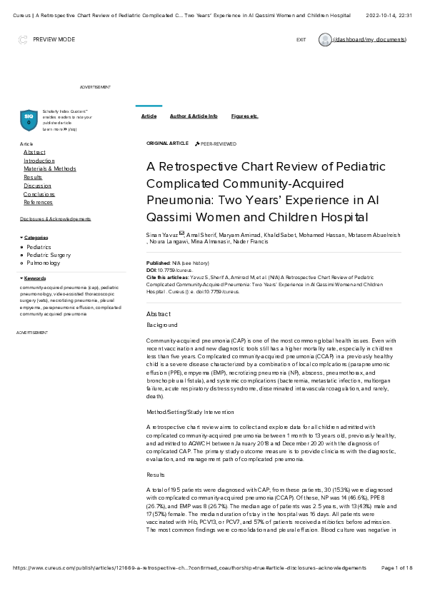 (PDF) A Retrospective Chart Review of Pediatric Complicated Community ...