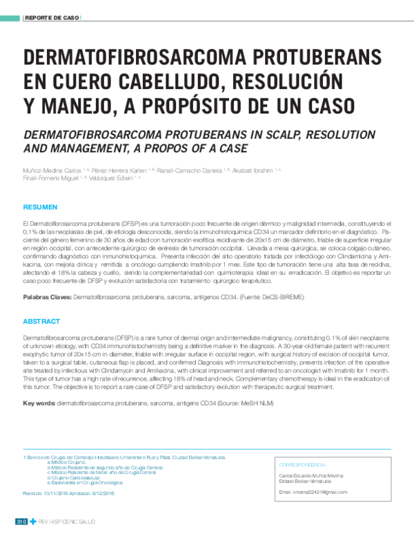 (PDF) Dermatofibrosarcoma protuberans en cuero cabelludo, resolución y ...