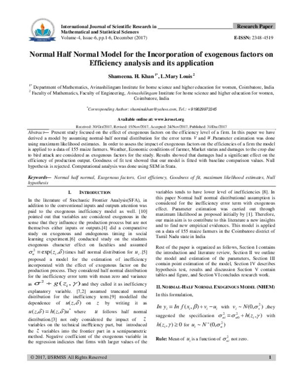 (PDF) Normal Half Normal Model for the Incorporation of exogenous ...