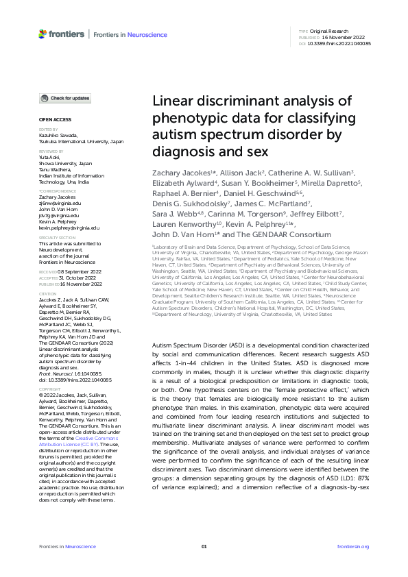 (PDF) Linear discriminant analysis of phenotypic data for classifying autism spectrum disorder ...