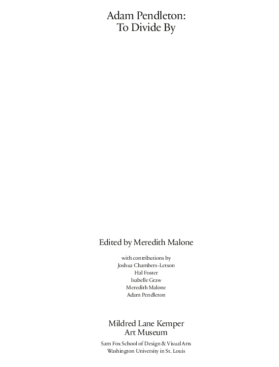 (PDF) Adam Pendleton: To Divide By