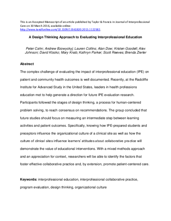 (PDF) A design thinking approach to evaluating interprofessional education