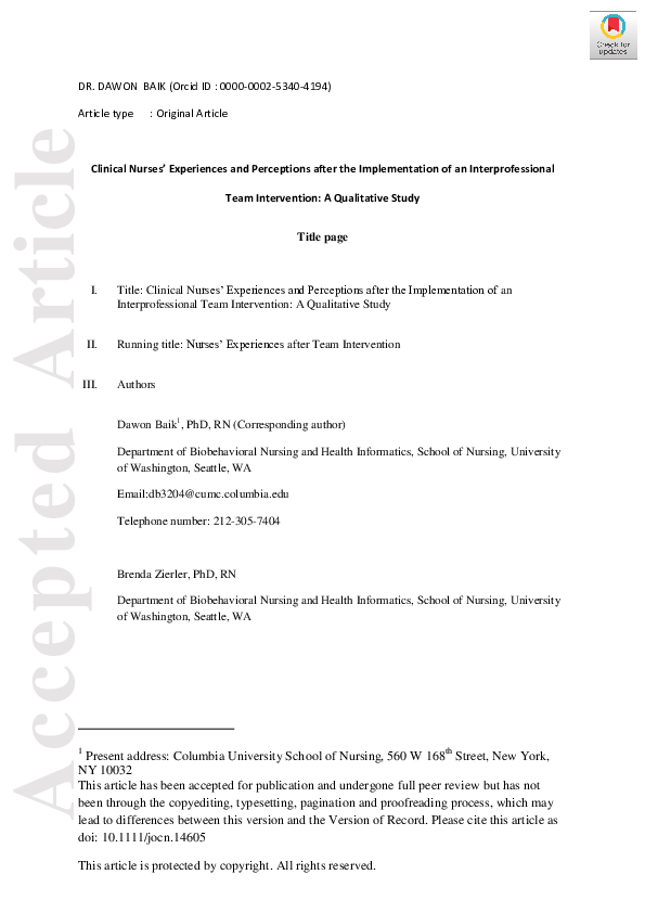 (PDF) Clinical nurses’ experiences and perceptions after the ...
