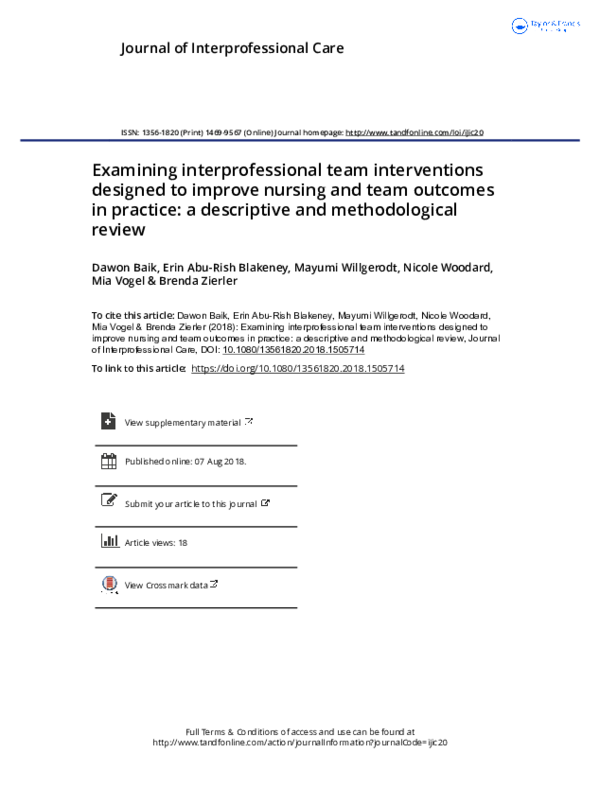 (PDF) Examining interprofessional team interventions designed to improve nursing and team ...