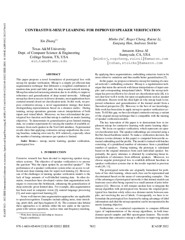 (PDF) Contrastive-Mixup Learning for Improved Speaker Verification | Andreas Stolcke - Academia.edu