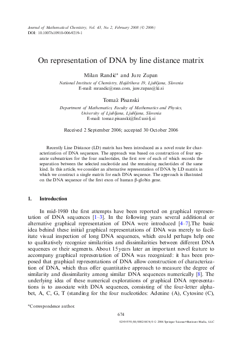(PDF) On representation of DNA by line distance matrix