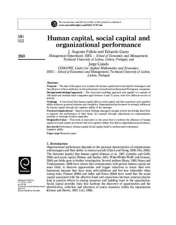 (PDF) Human capital, social capital and organizational performance