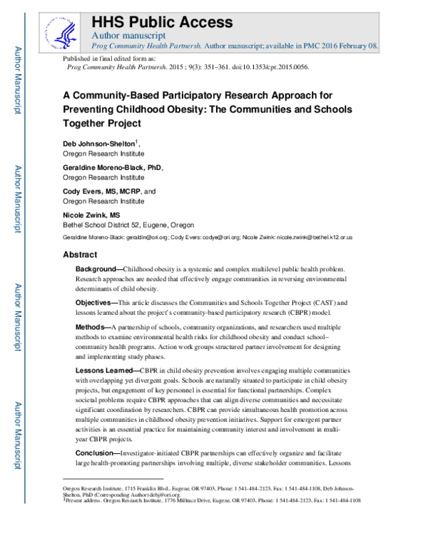 (PDF) A Community-Based Participatory Research Approach for Preventing ...